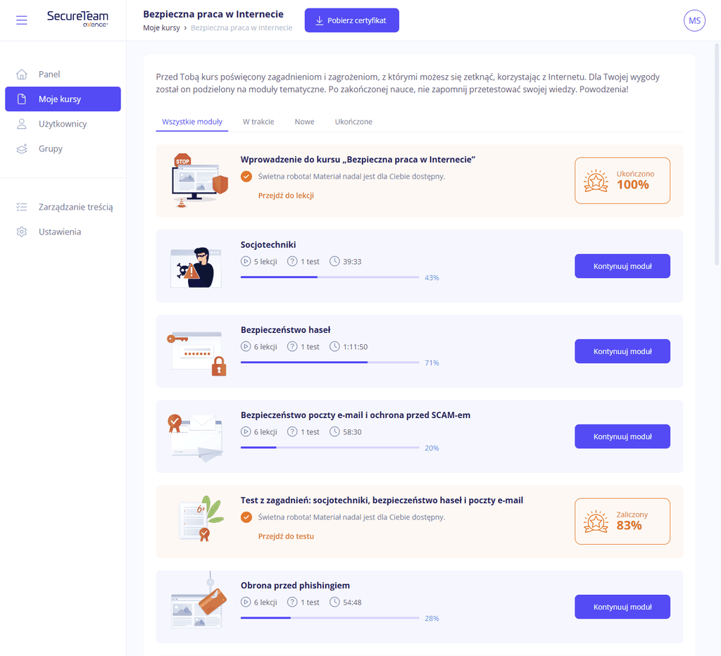 Axence SecureTeam® - Platforma edukująca w tematach cyberbezpieczeństwa